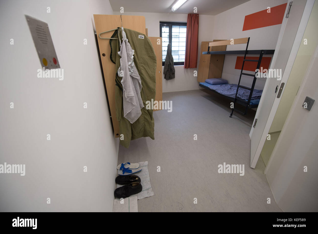 A cell in a new prison building pictured during a tour after the ...