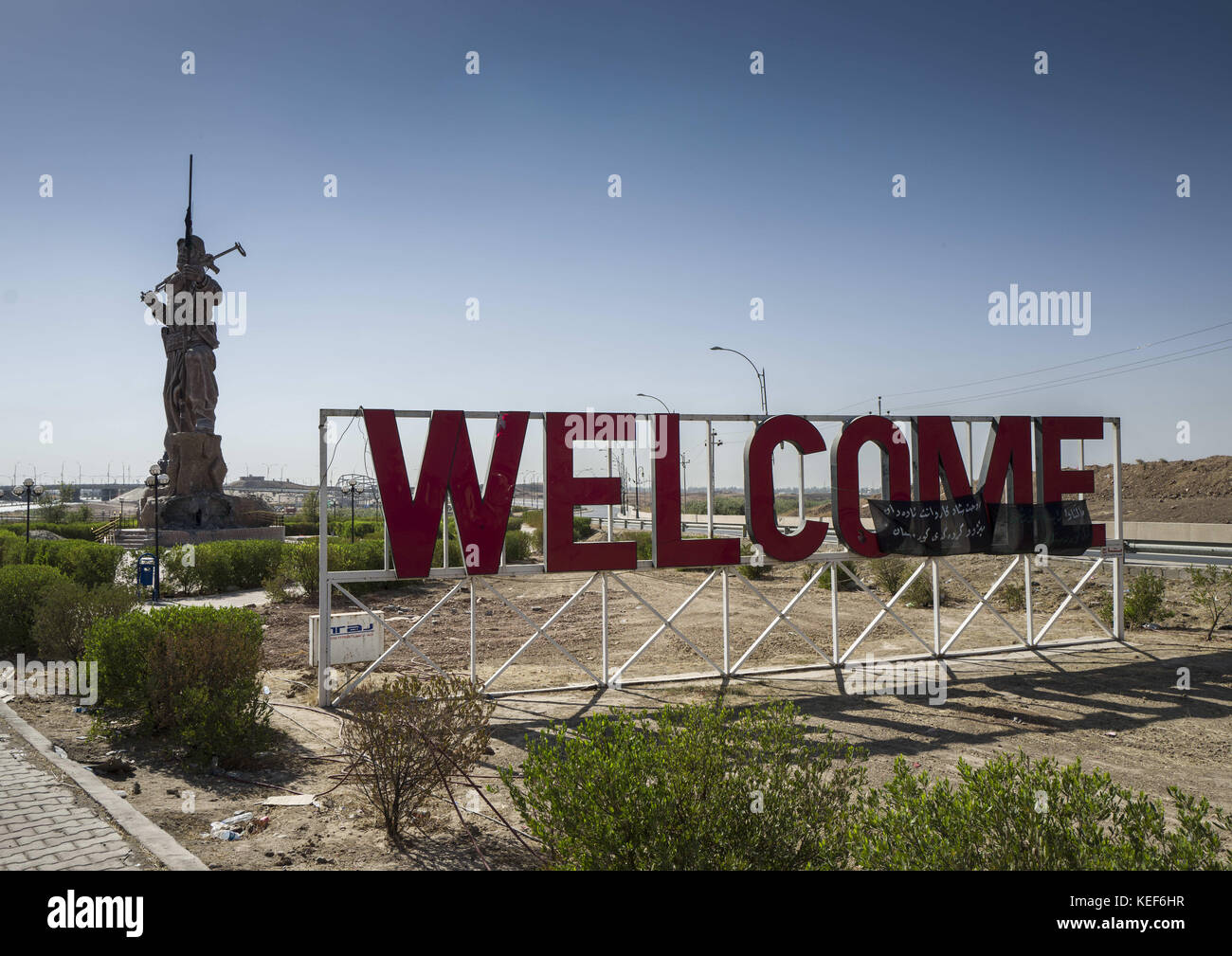 Kirkuk, Iraq. 20th Oct, 2017. 'Welcome' at the City entrance to Kirkuk ...