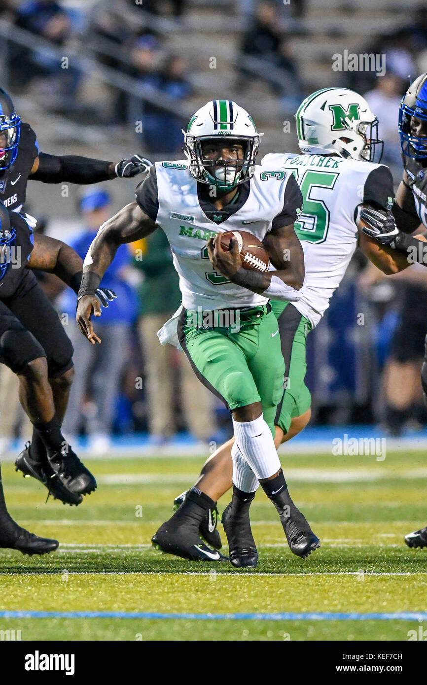 Nashville. 20th Oct, 2017. Marshall running back Tyler King (3) running ...