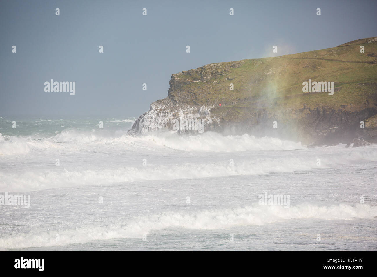 Trebarwith, Cornwall. 21st Oct, 2017. UK Weather. Storm Brian arrives ...