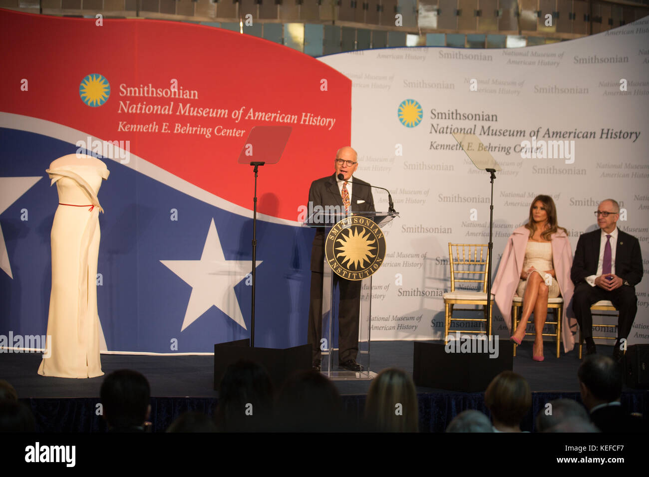 First Lady Melania Trump is introduced by John Gray (left), Director of ...