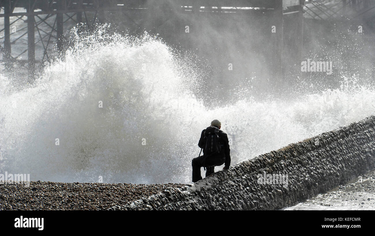 Brighton, UK. 21st Oct, 2017. UK Weather. Wave watchers out in force on ...