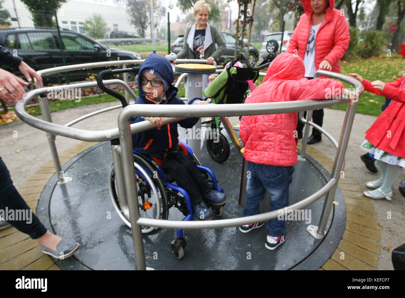 Gdansk, Poland. 21st Oct, 2017. Disabled child on wheelchair using ...