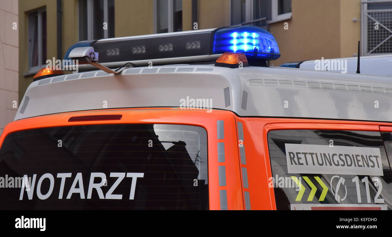 Blue light, rotating beacon, beacon or warning light can be seen on an ...