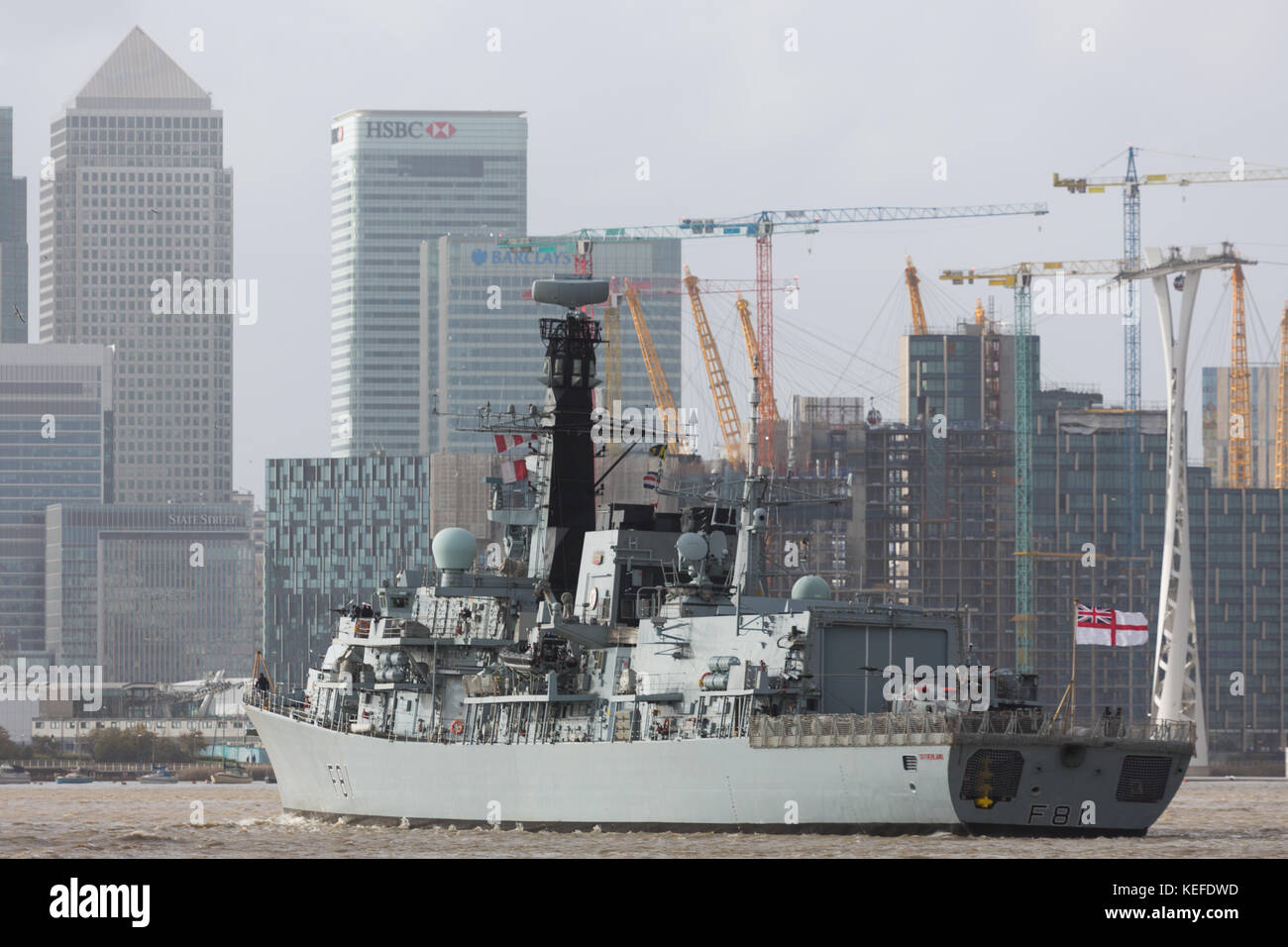 London, United Kingdom. 21st Oct, 2017. Type 23 frigate HMS Sutherland ...