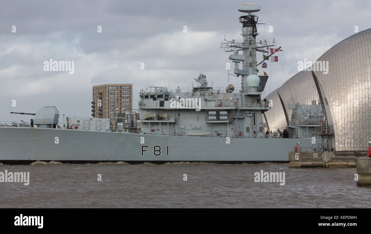 London, United Kingdom. 21st Oct, 2017. Type 23 frigate HMS Sutherland ...