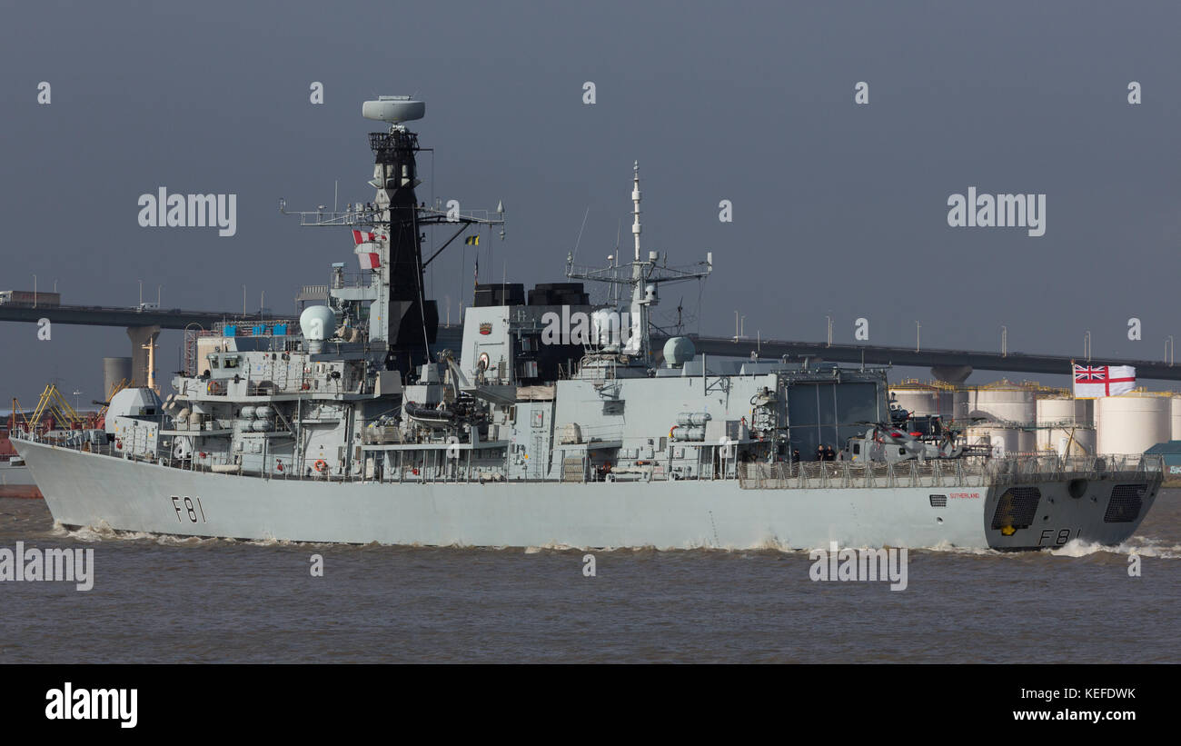 London, United Kingdom. 21st Oct, 2017. Type 23 frigate HMS Sutherland ...