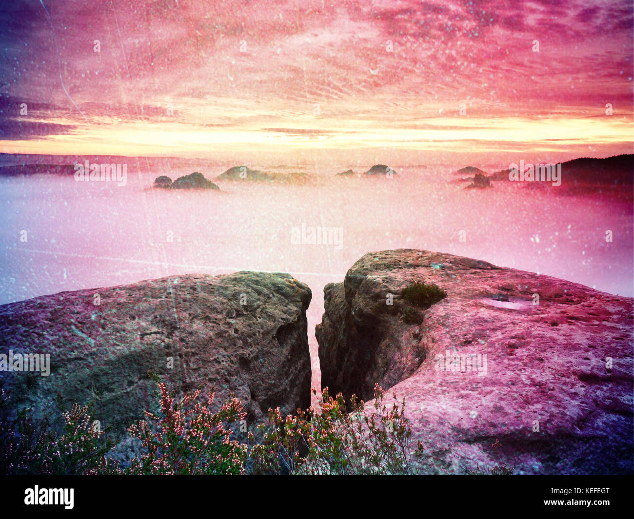 Lens defect. View over sharp sandstone edge into long valley full of ...