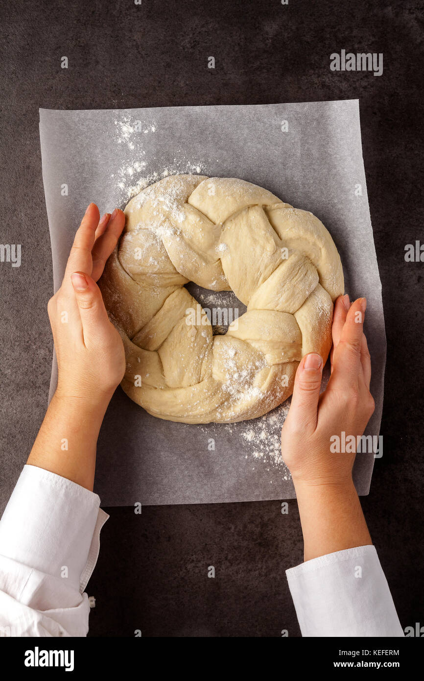 Braiding Round Challah