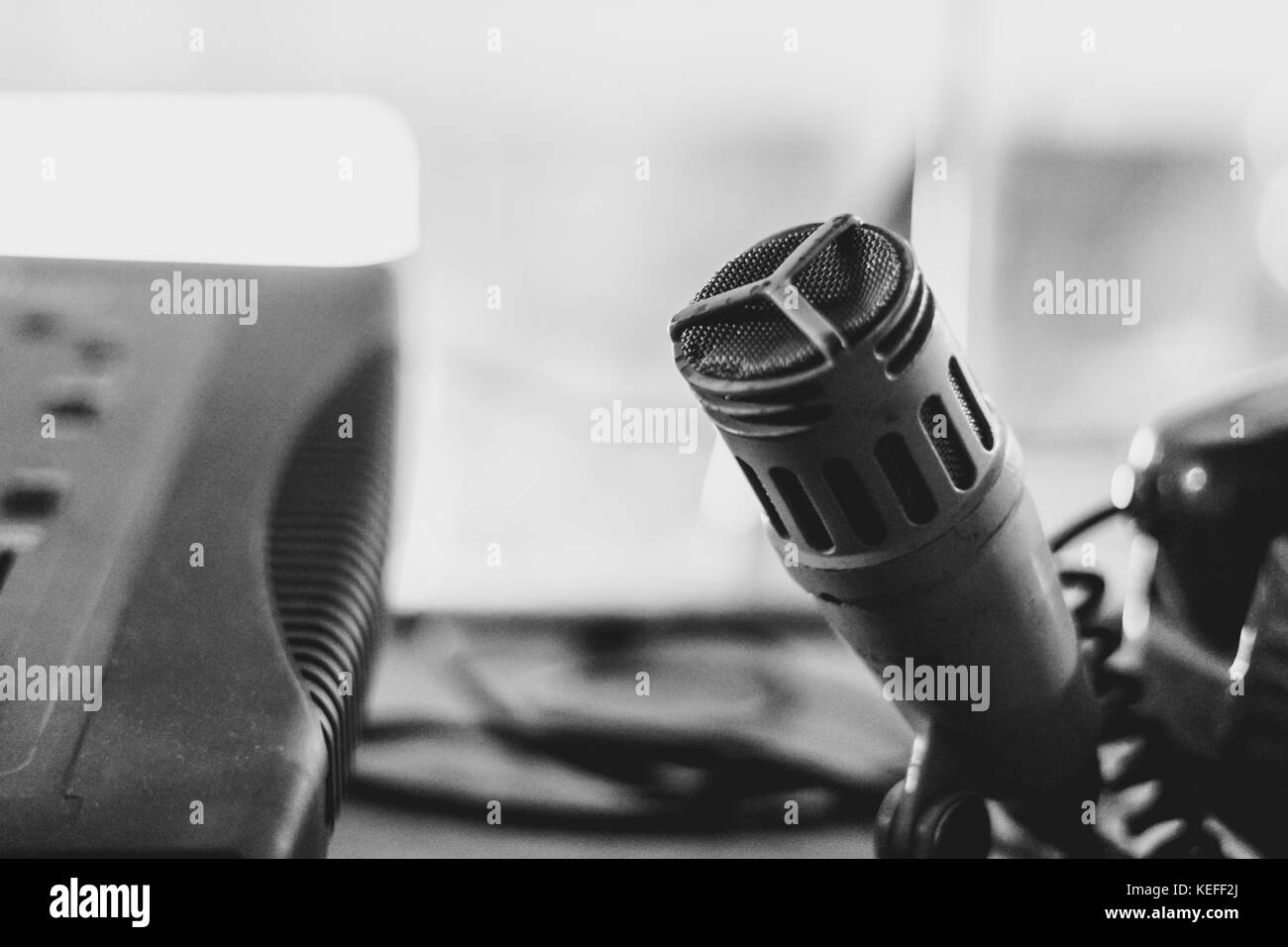 old microphone stands in the old Studio Stock Photo - Alamy