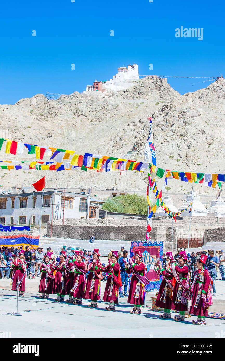 Unidentified Ladakhi people with traditional costumes participates in ...