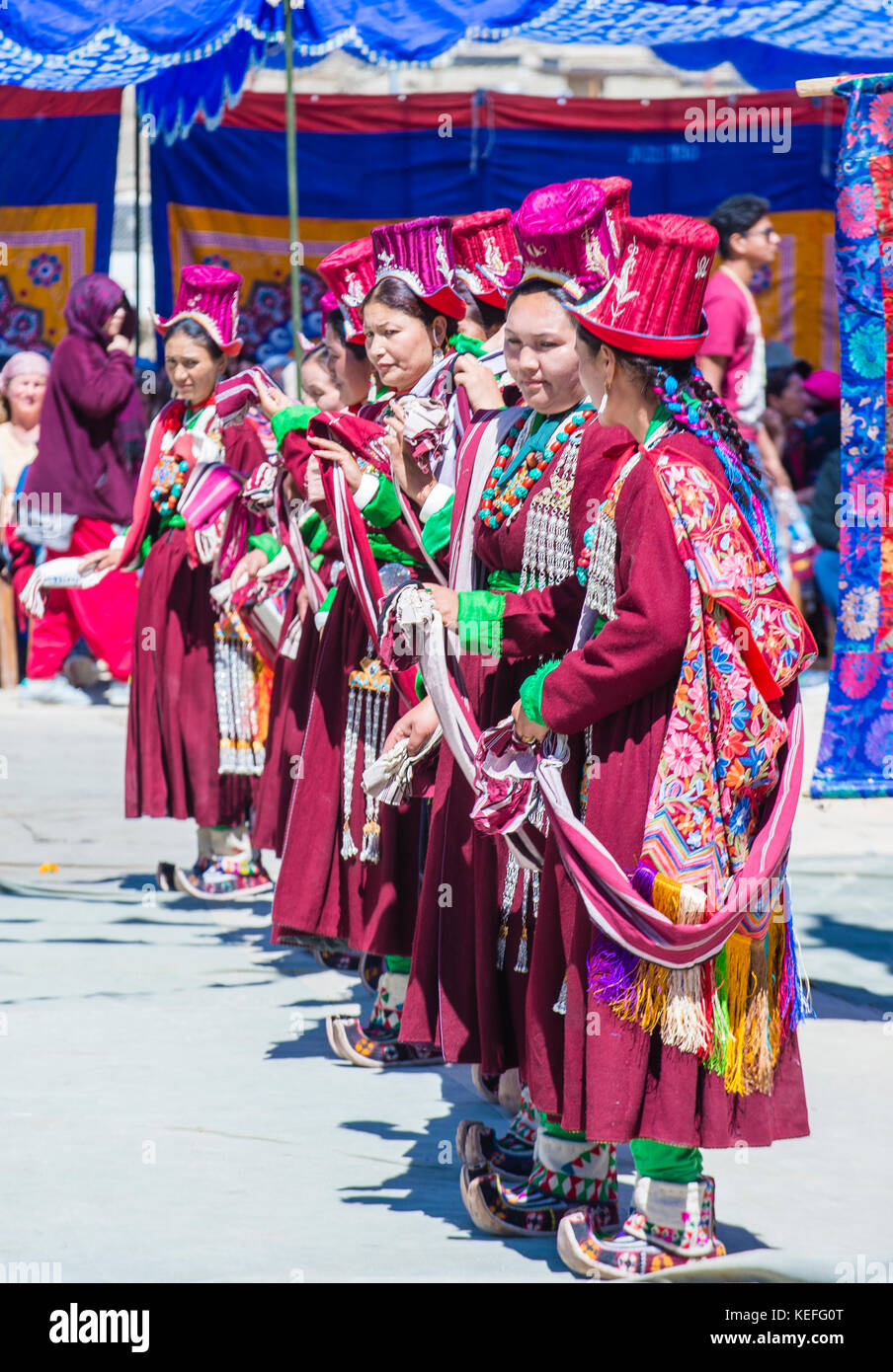 Unidentified Ladakhi people with traditional costumes participates in ...