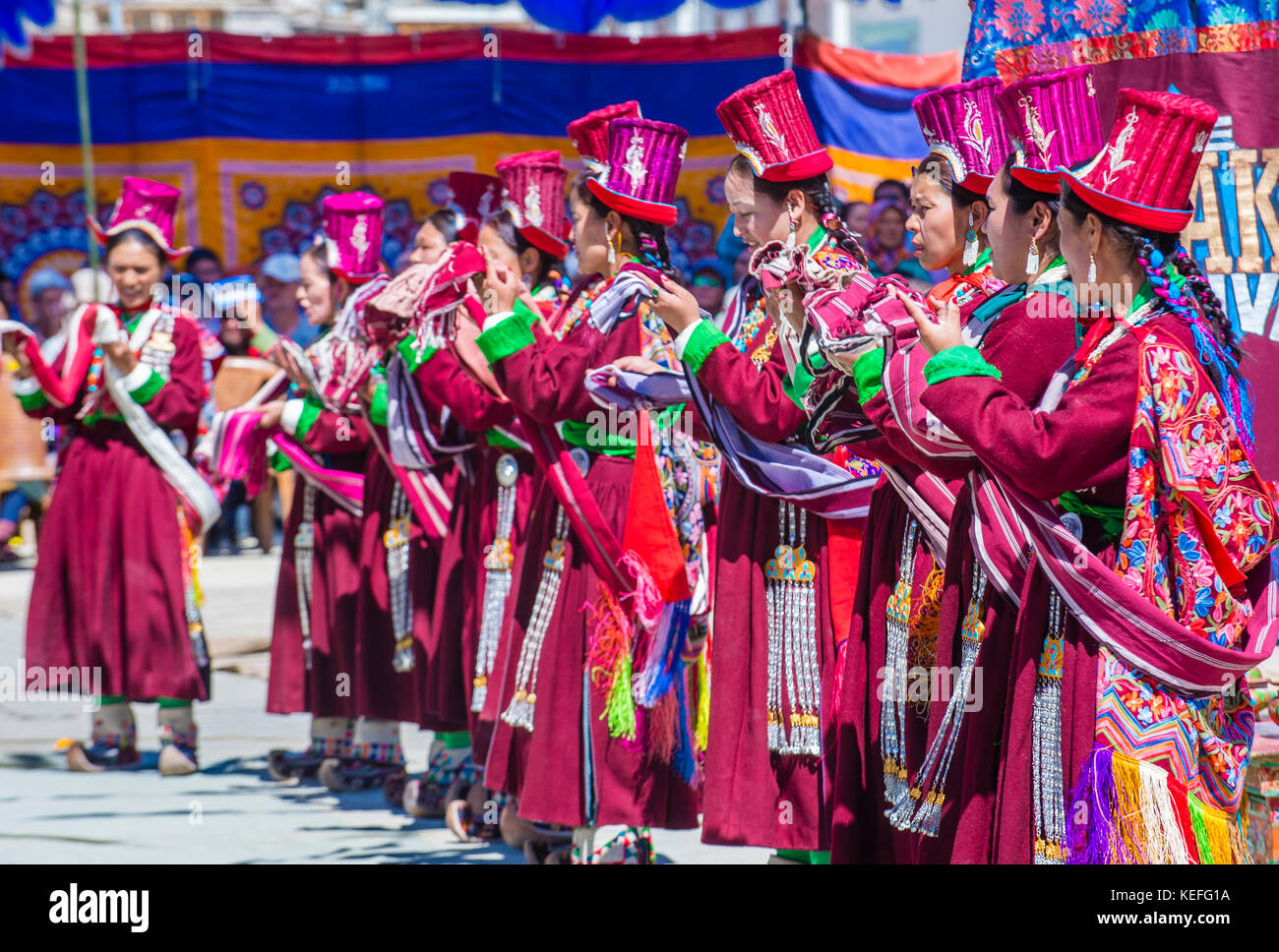 Unidentified Ladakhi people with traditional costumes participates in ...