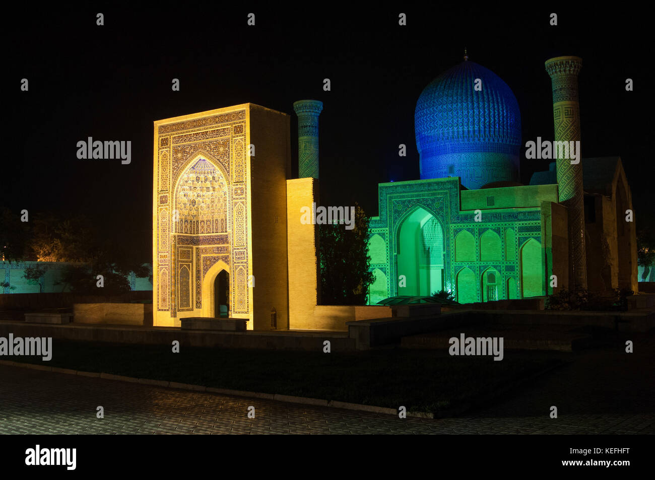 a review of the complex, Gur Emir at night. ancient architecture of ...