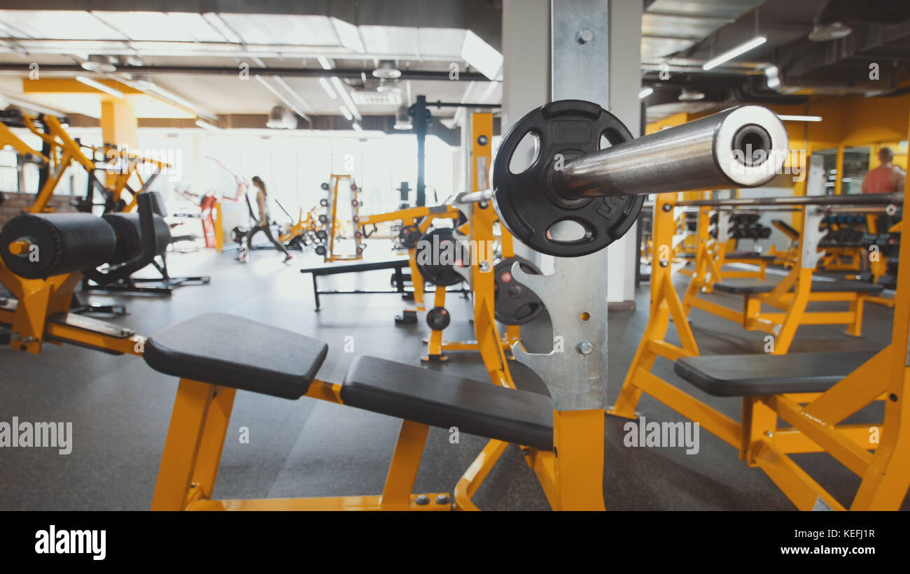 Interior Of Modern Fitness Gym - yellow color Stock Photo - Alamy