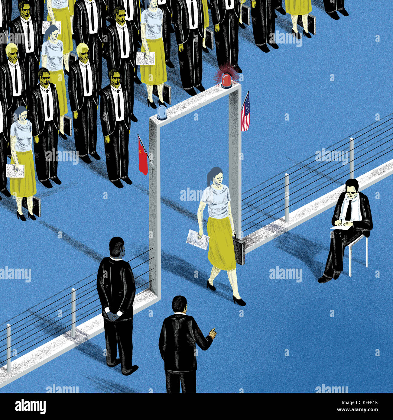 Woman crossing security gate Stock Photo - Alamy