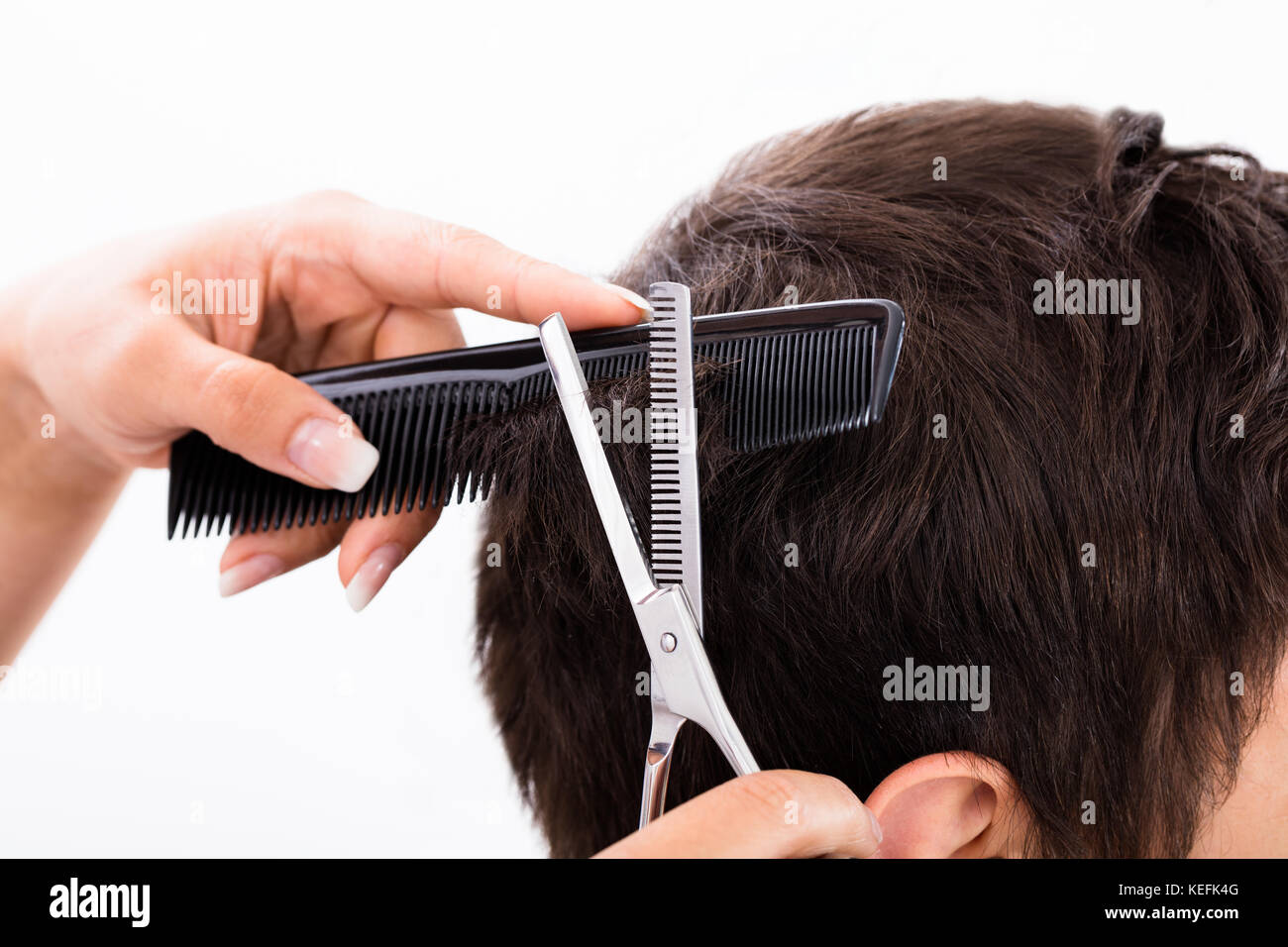 Close-up Of A Person Getting Haircut From Hairdresser In Salon Stock ...