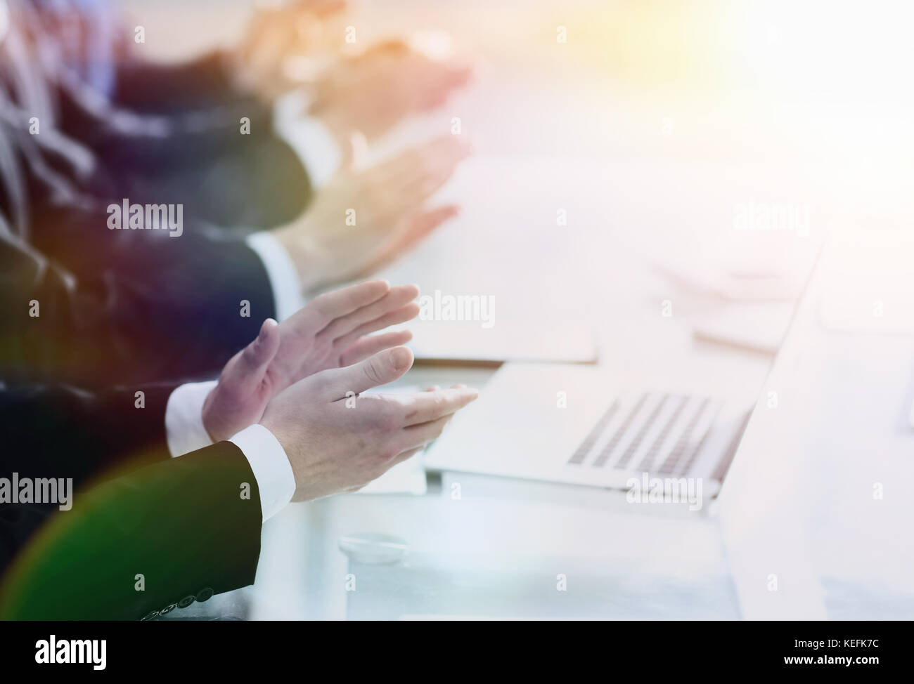 Close-up of business people clapping hands. Business seminar concept ...