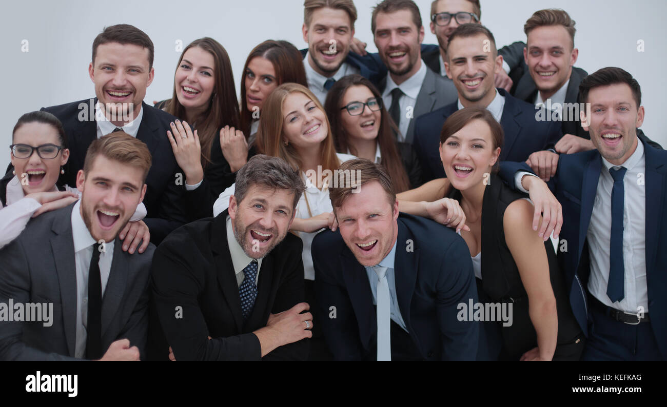 Large group of excited business people. Isolated on white Stock Photo ...