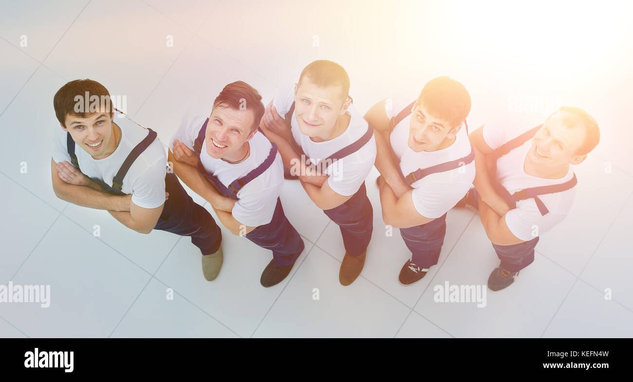 Group of professional industrial workers. top view Stock Photo - Alamy