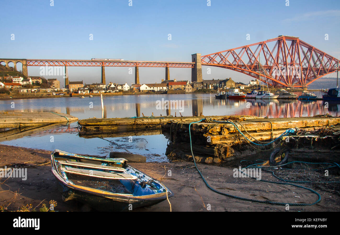 The Forth Rail Bridge seen from North Queensferry Fife harbour ...