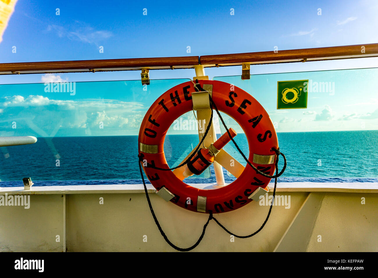 A Life preserver on a cruise liner in the Mediterranean Sea Stock Photo ...