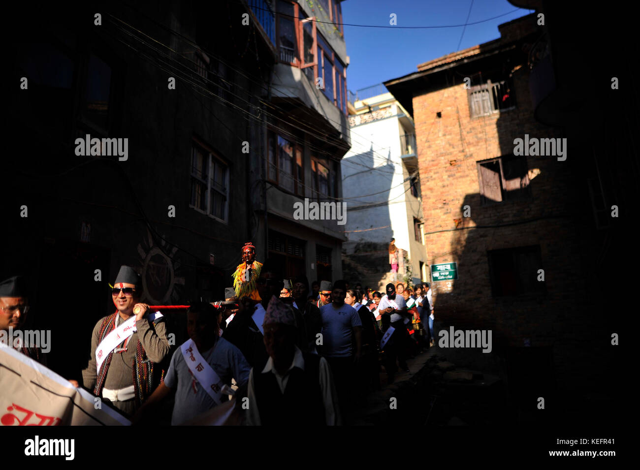 Newari people carrying statue of Sankhardhar Sakwha (who is believed to ...