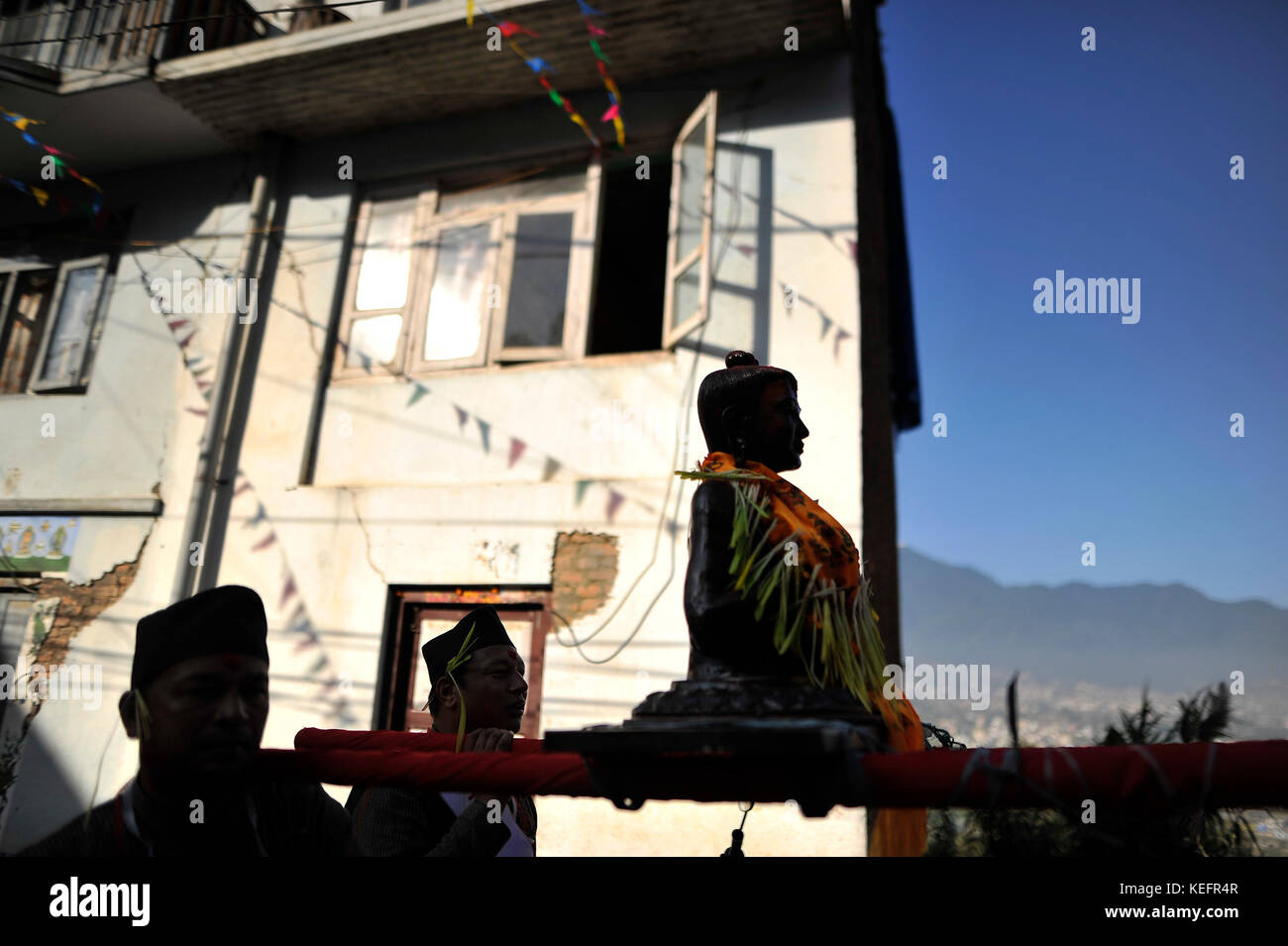 Newari people carrying statue of Sankhardhar Sakwha (who is believed to ...