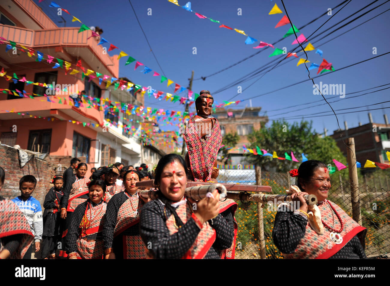 Newari people carrying statue of Sankhardhar Sakwha (who is believed to ...