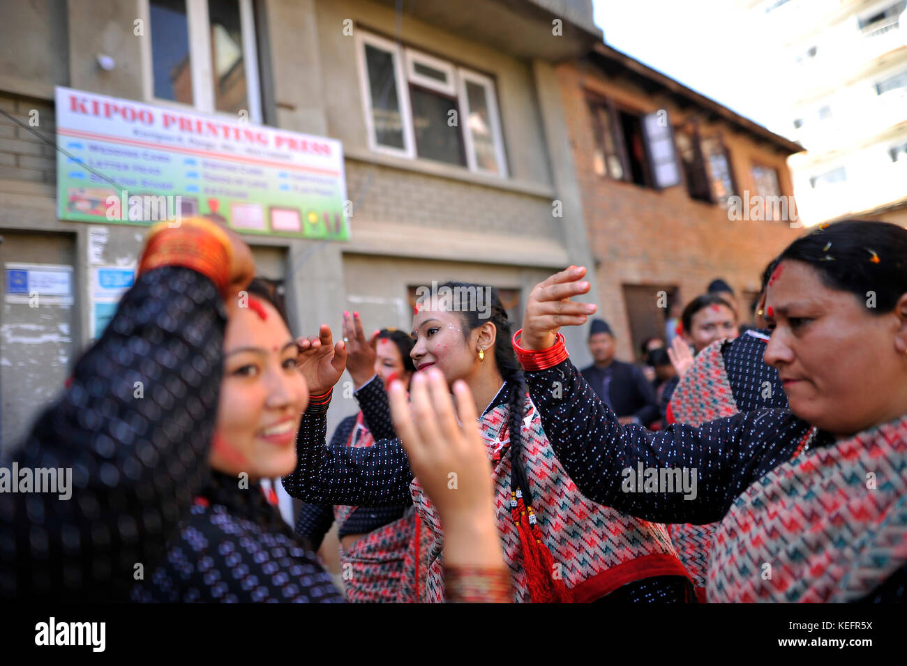 Newari People dance in a traditional instruments during Newari New Year ...