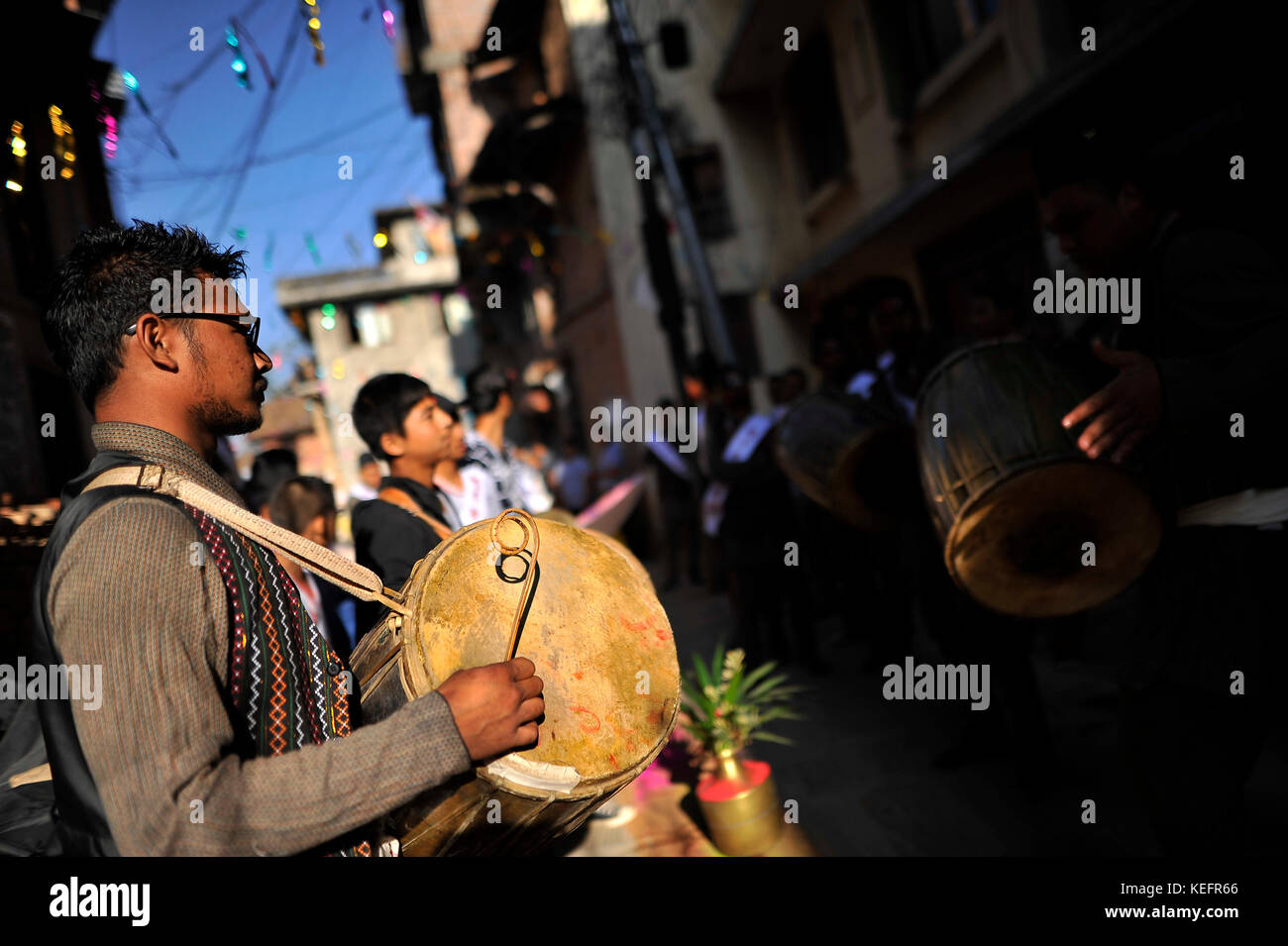 Newari People playing traditional instruments during Newari New Year ...