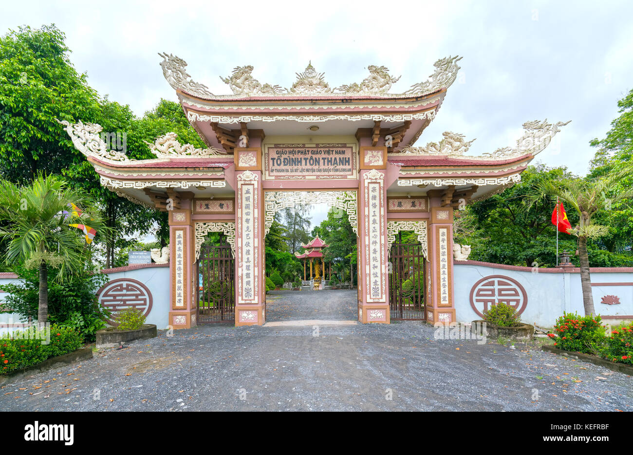 Architectural beauty of ancient temple gate in countryside. Temple was ...