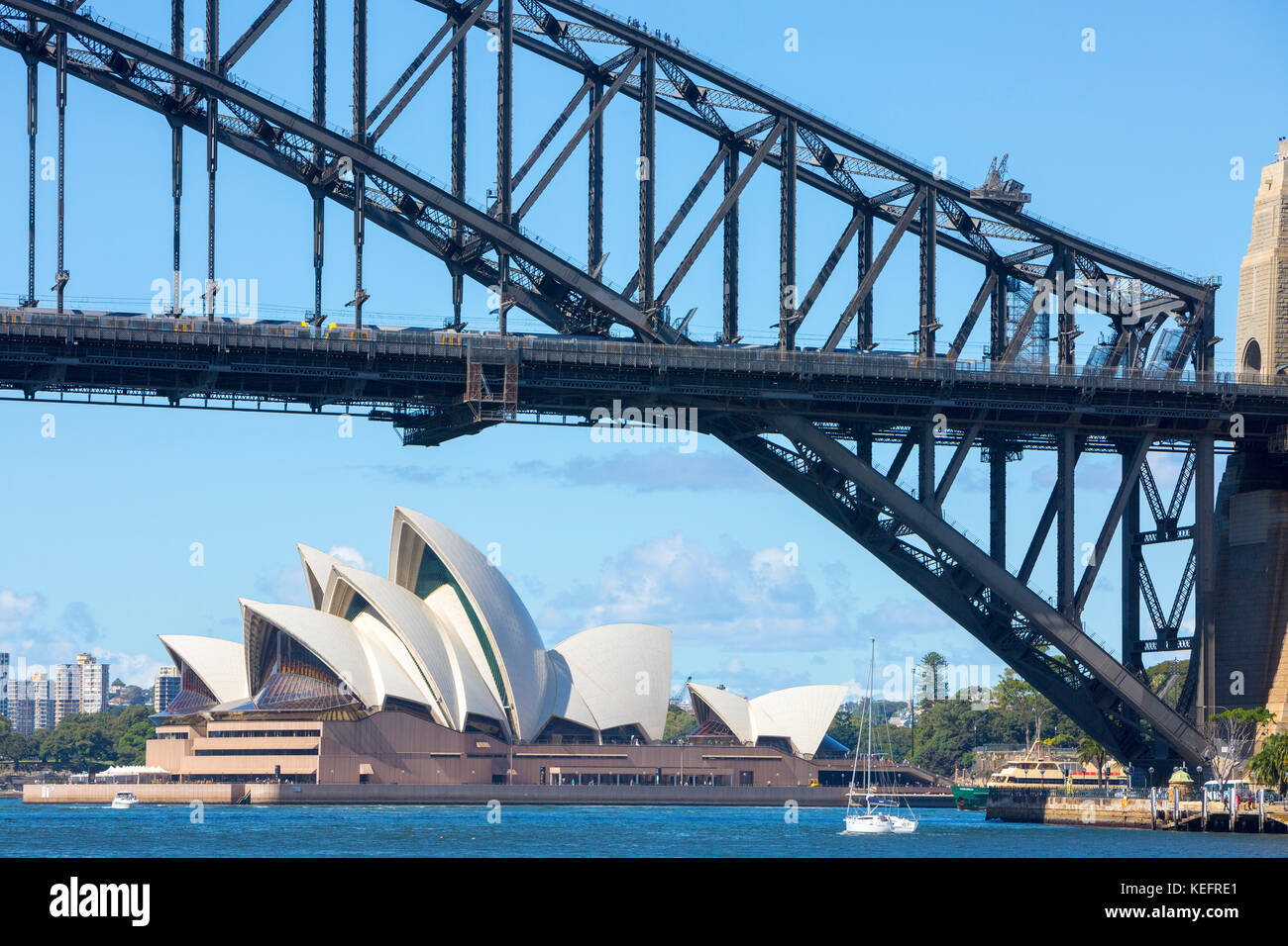 Sydney opera house and sydney harbour bridge with a sydney train ...