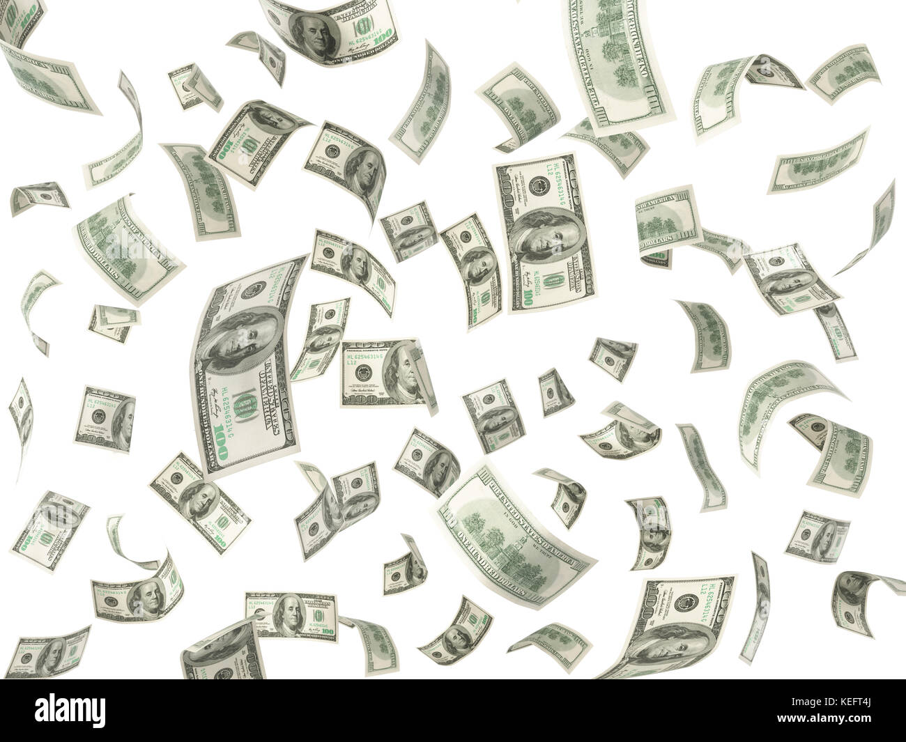 100 dollar bills flying on white background Stock Photo - Alamy