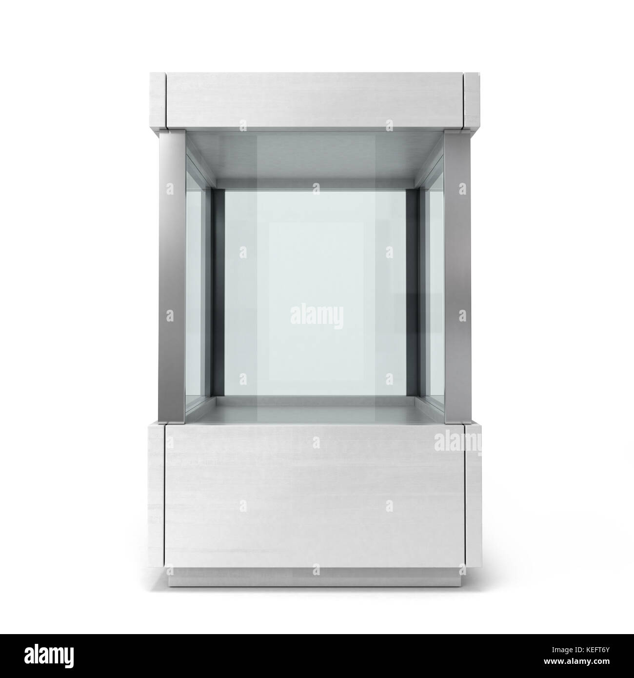 White glass showcase with a cover isolated on a white background front ...