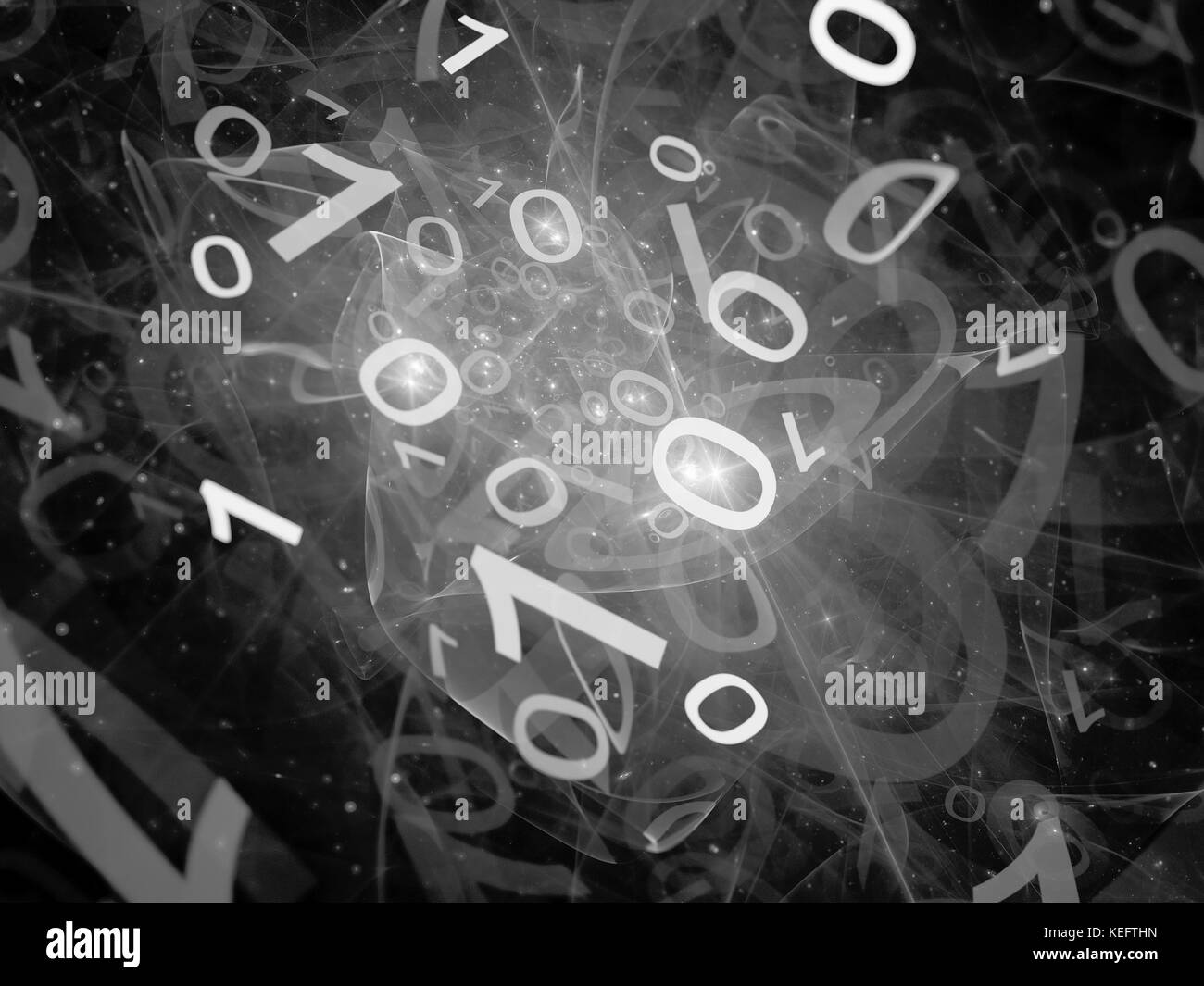 Big data glowing binary flow in space black and white texture, computer ...