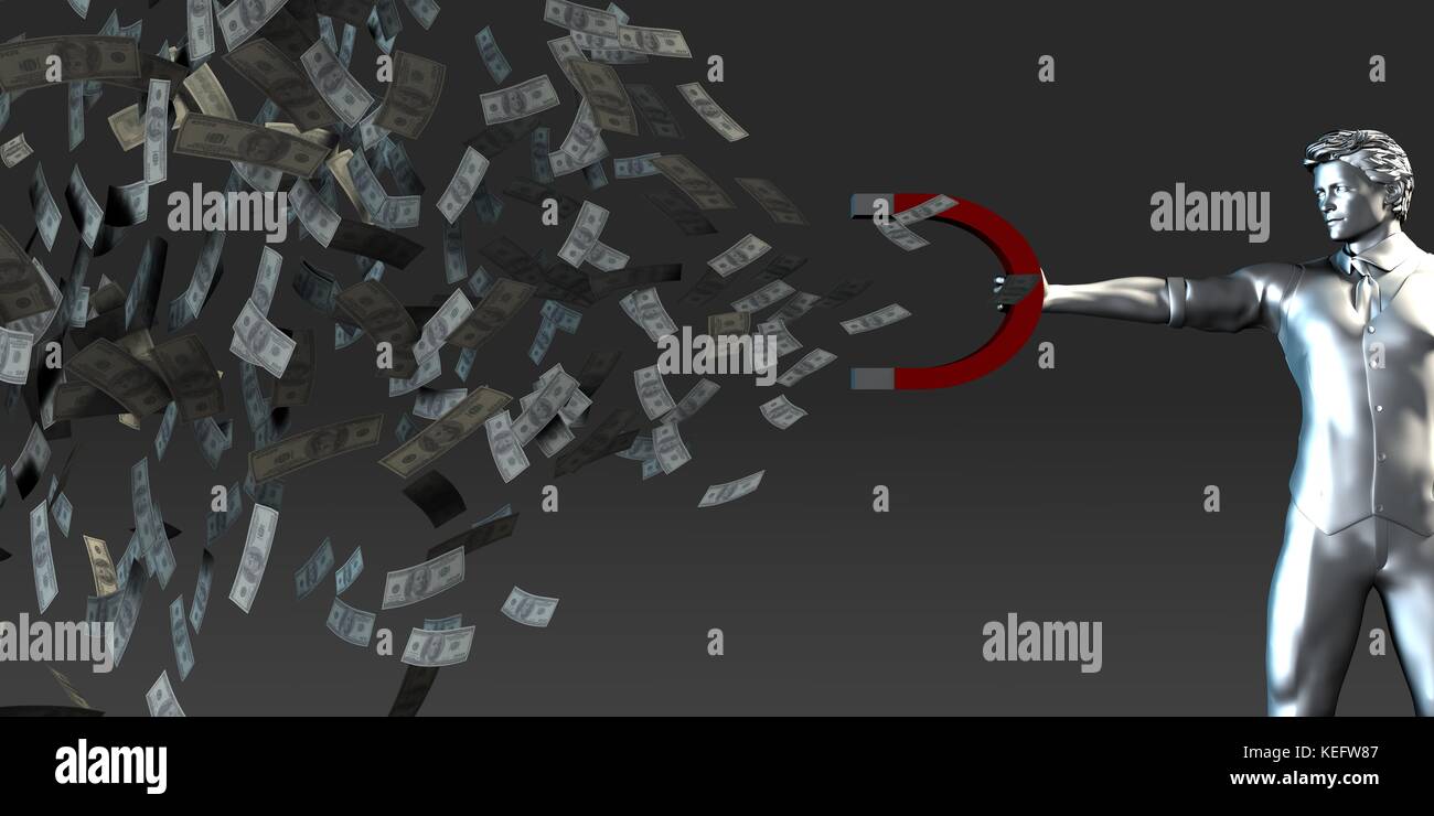 Businessman Using Magnet to Pull Money as Business Concept Stock Photo ...