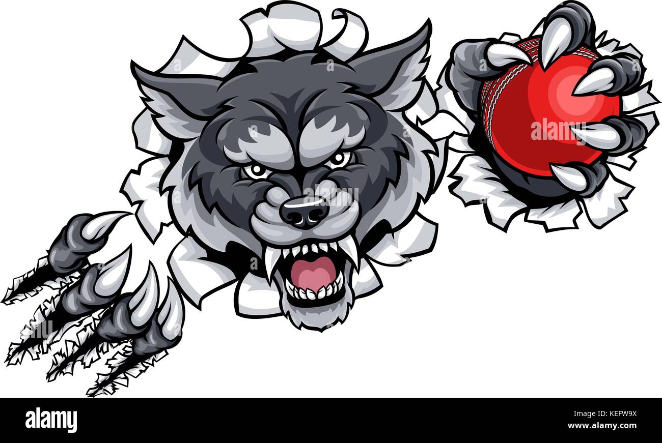Wolf Cricket Mascot Breaking Background Stock Vector Image & Art - Alamy