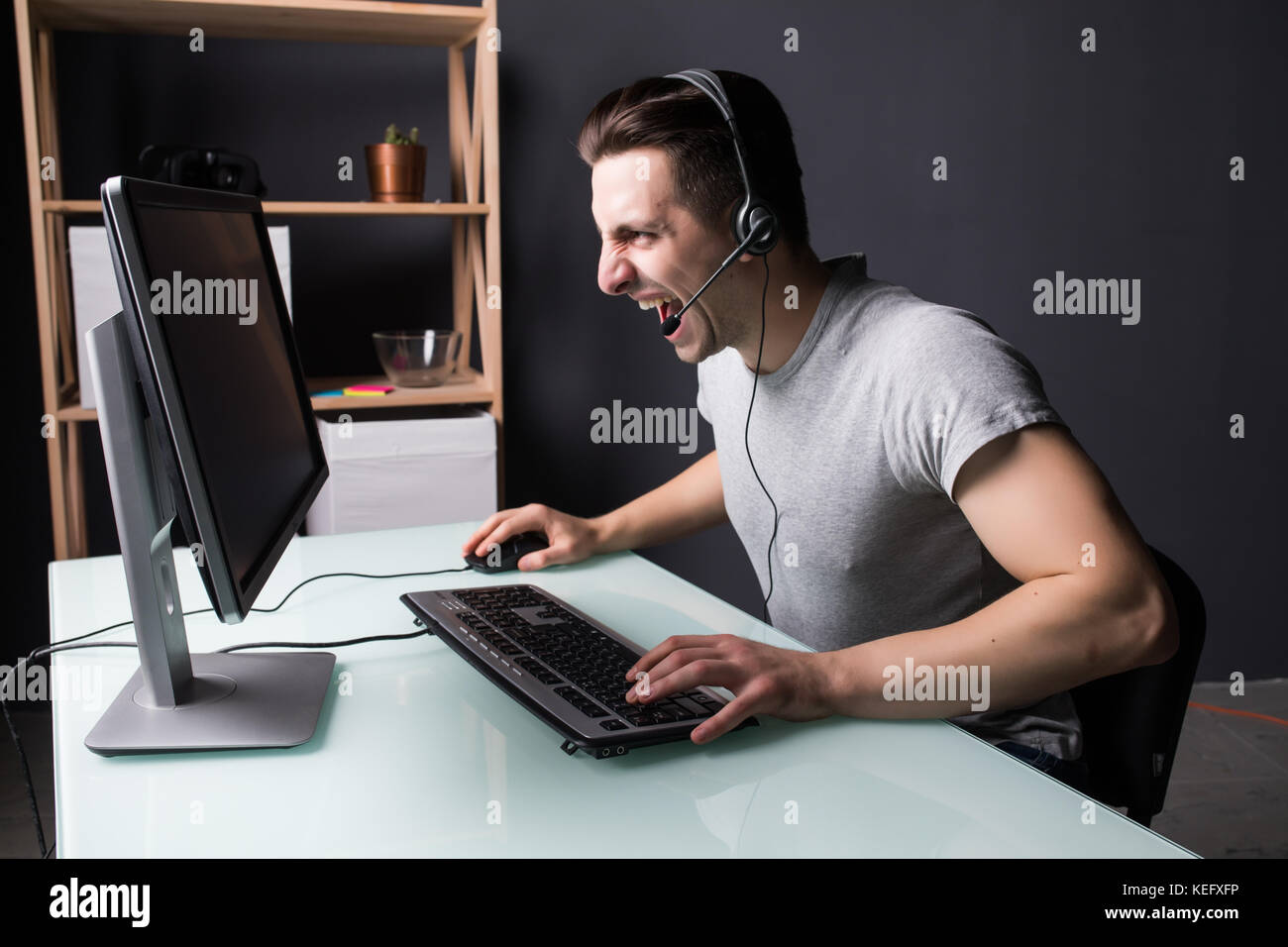 technology, gaming, entertainment, let's play and people concept ...