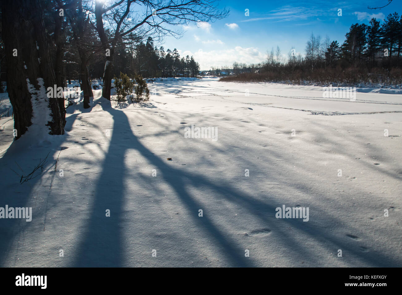 winter snowy landscape on the Russian river Stock Photo - Alamy