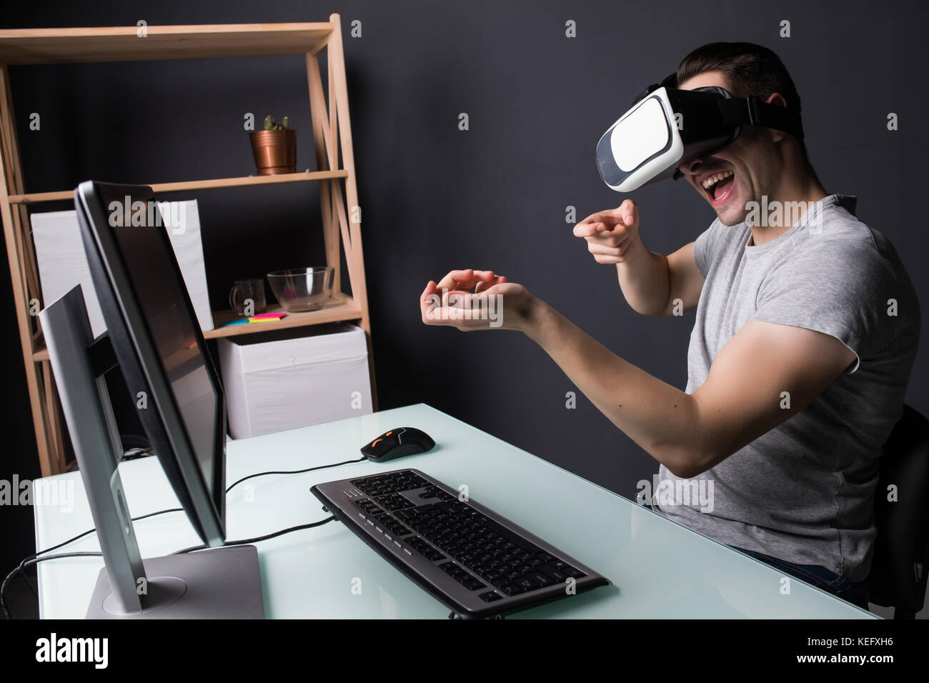 Student gamer playing games at home at pc Stock Photo - Alamy