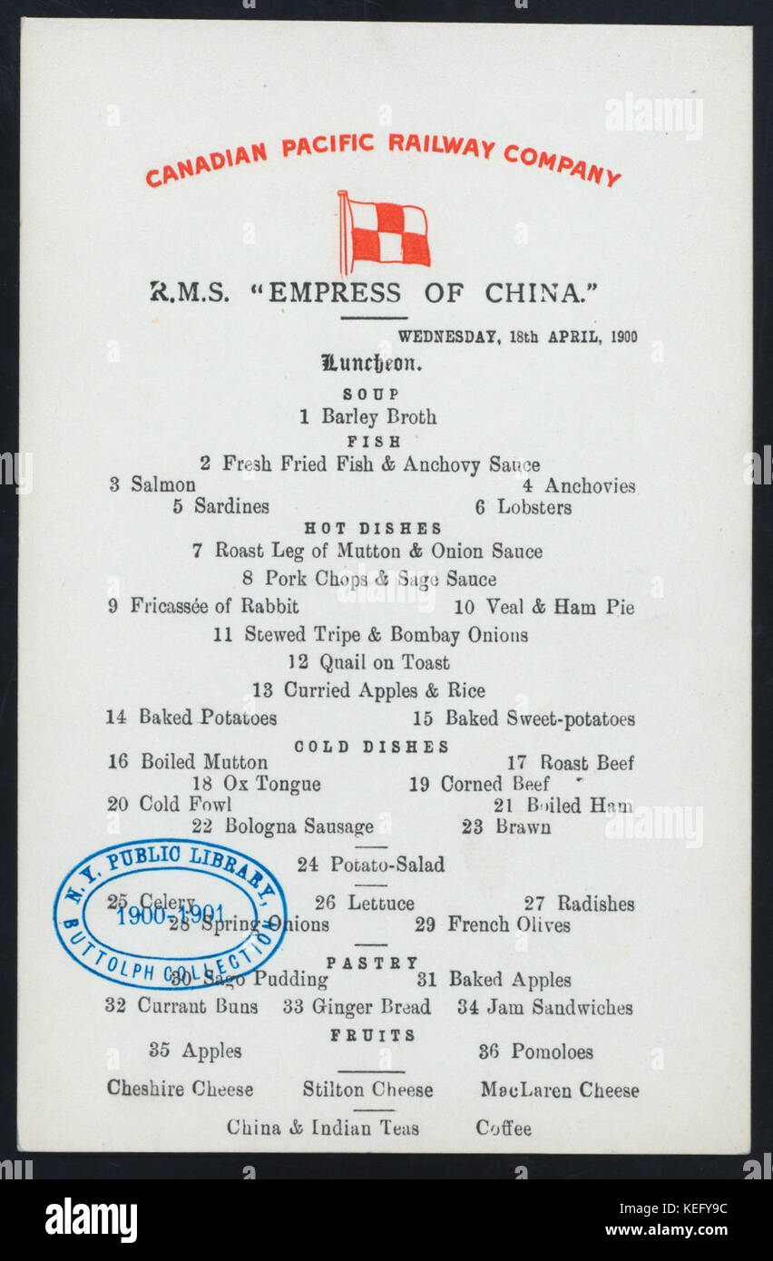 LUNCHEON (held by) CANADIAN PACIFIC RAILWAY COMPANY (at) R.M.S. EMPRESS ...