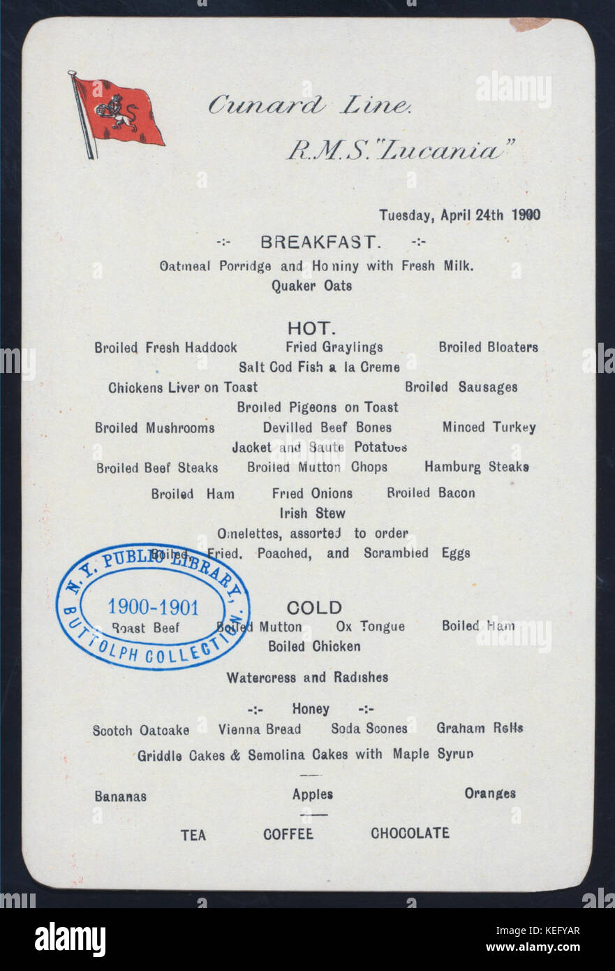 BREAKFAST (held by) CUNARD LINE (at) R.M.S. LUNCANIA (SS;) (NYPL Hades ...