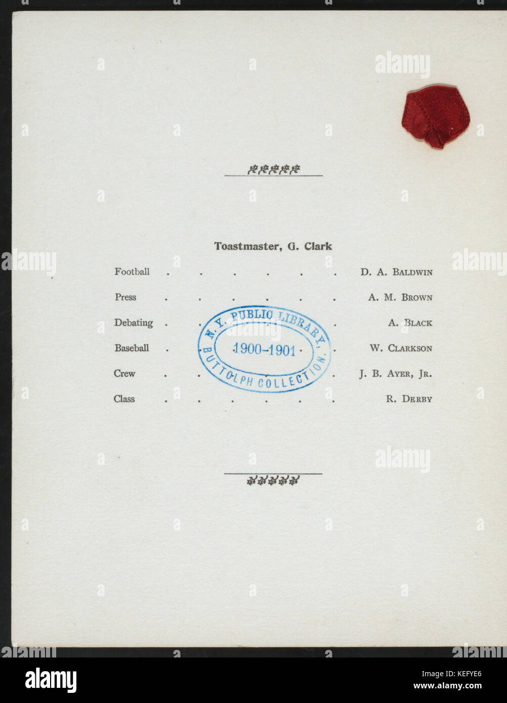 FRESHMAN CLASS DINNER (held by) (HARVARD UNIVERSITY) (at) HOTEL VENDOME ...