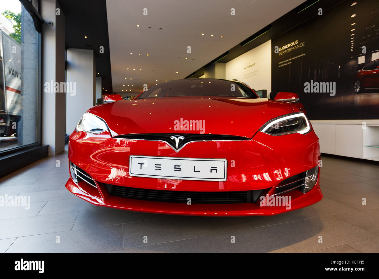Amsterdam, Netherlands - August 23 2017: The car of Tesla Model S is ...