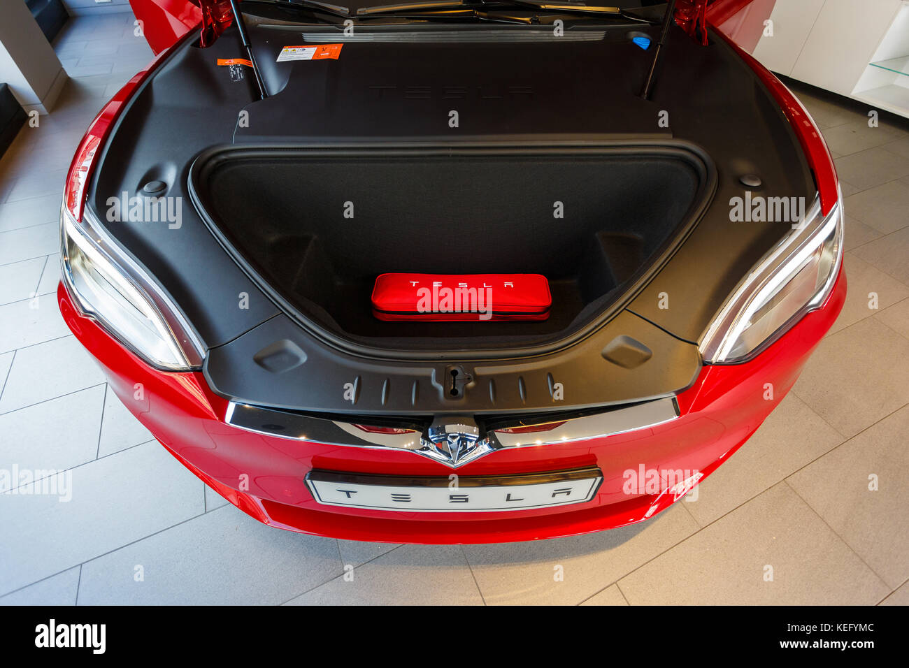 Amsterdam, Netherlands - August 23 2017: The car of Tesla Model S is ...