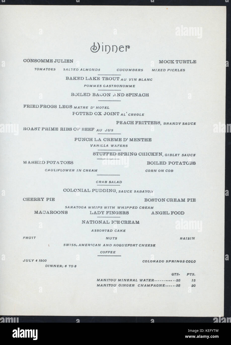 DINNER (held by) ALTA VISTA HOTEL (at) COLORADO SPRINGS, CO (HOTEL ...