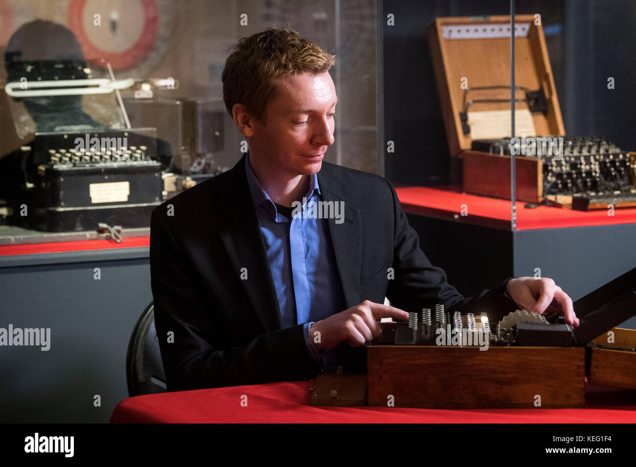 Enigma expert James Grime examines a working World War II Enigma ...