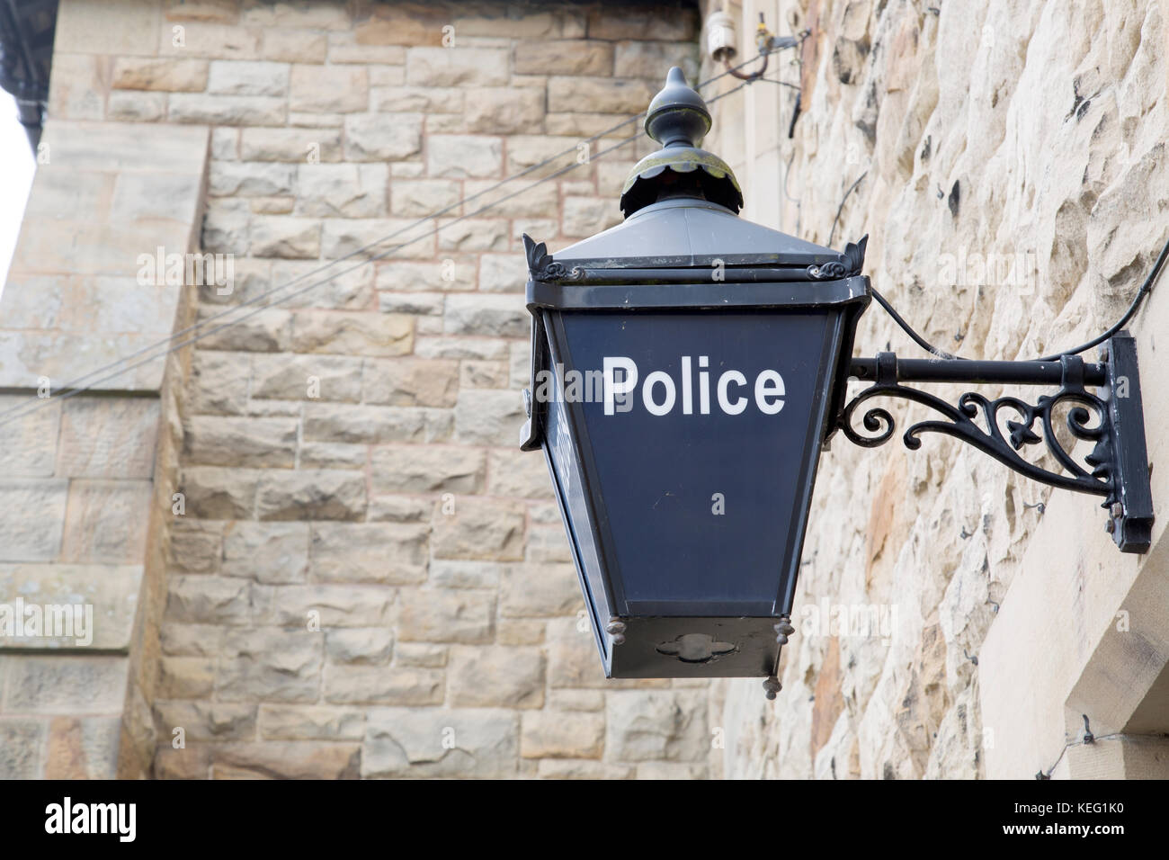 Blue Police Sign on Stone, Wall Stock Photo - Alamy