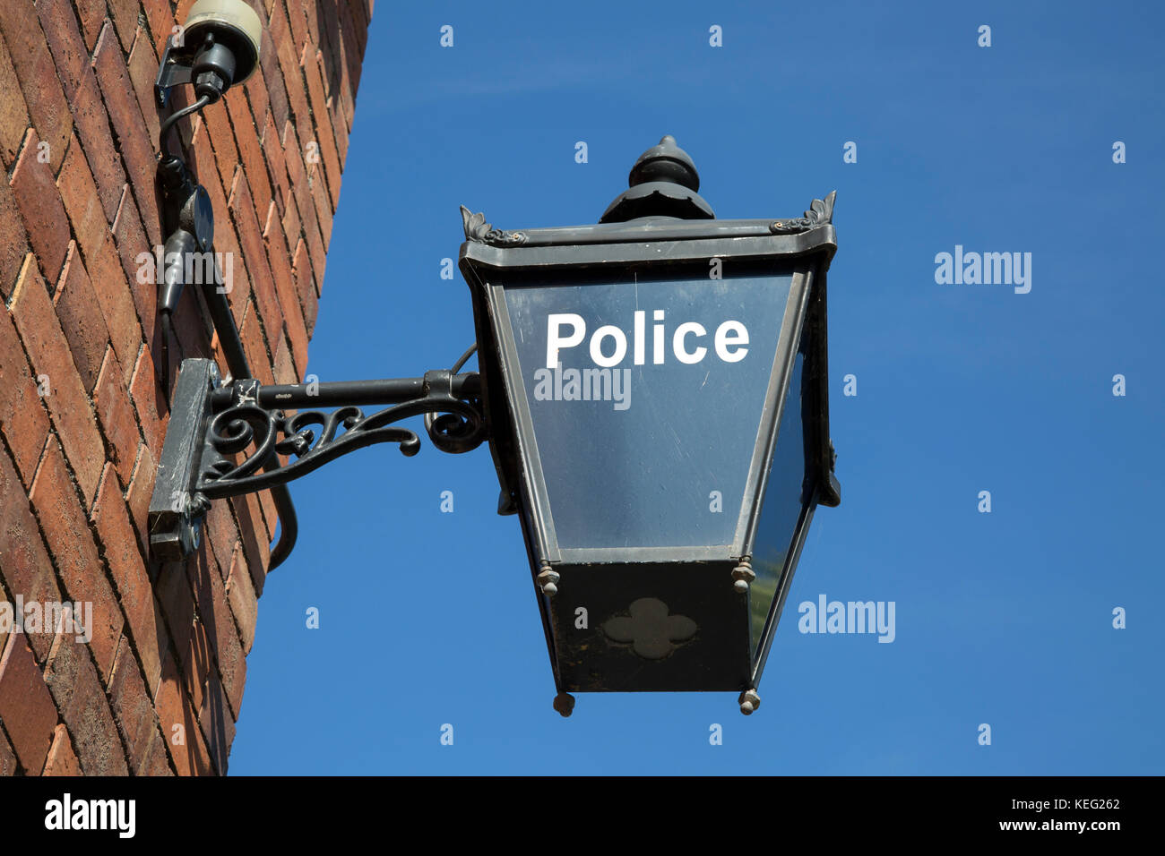 Blue Police Sign against Sky Background Stock Photo - Alamy